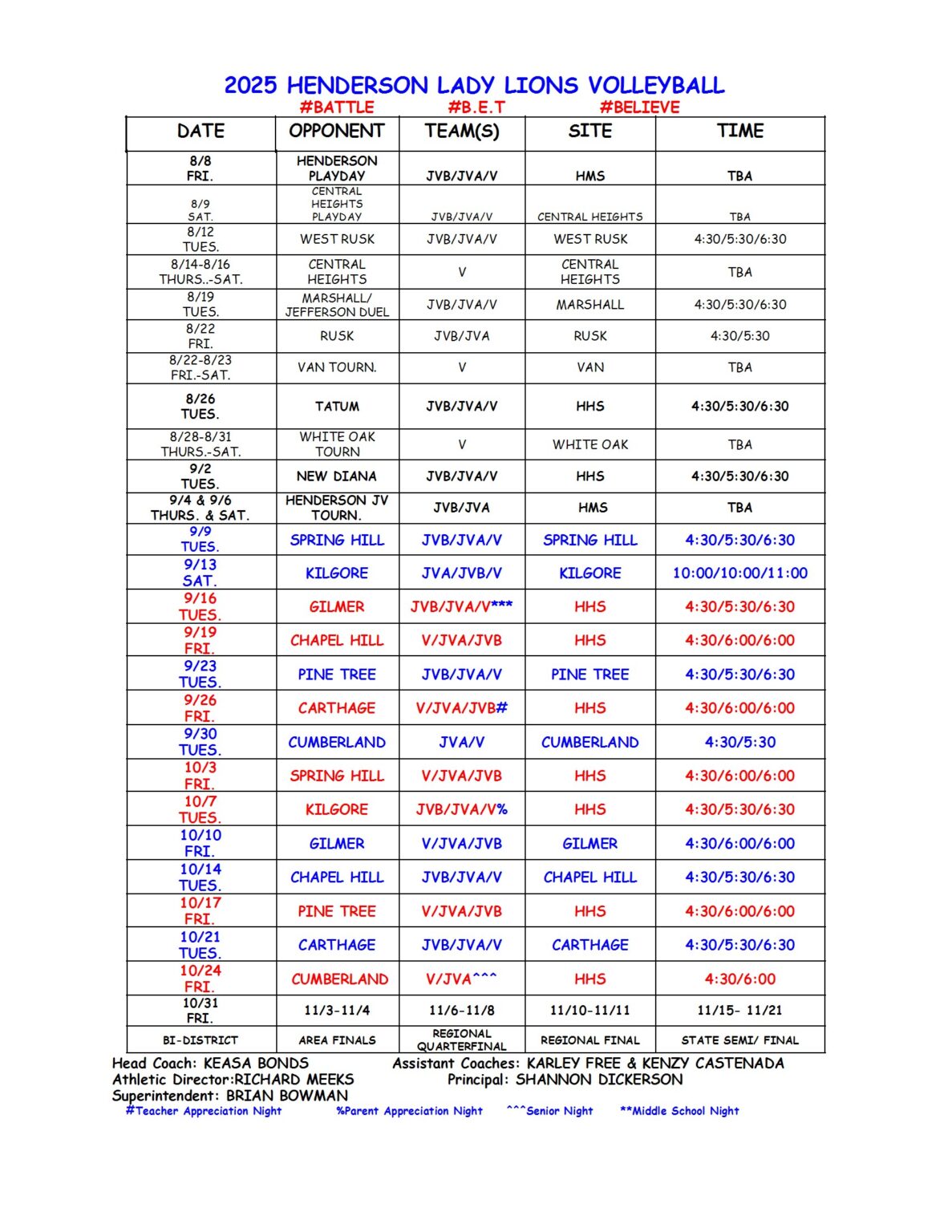 2025 HIGH SCHOOL VOLLEYBALL SCHEDULES | Schedules for all 15 of the ...